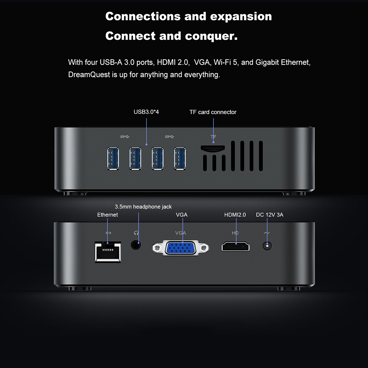 DreamQuest Mini PC, 8GB DDR3 128GB EMMC Windows 10 Pro(64-bit) Mini ...